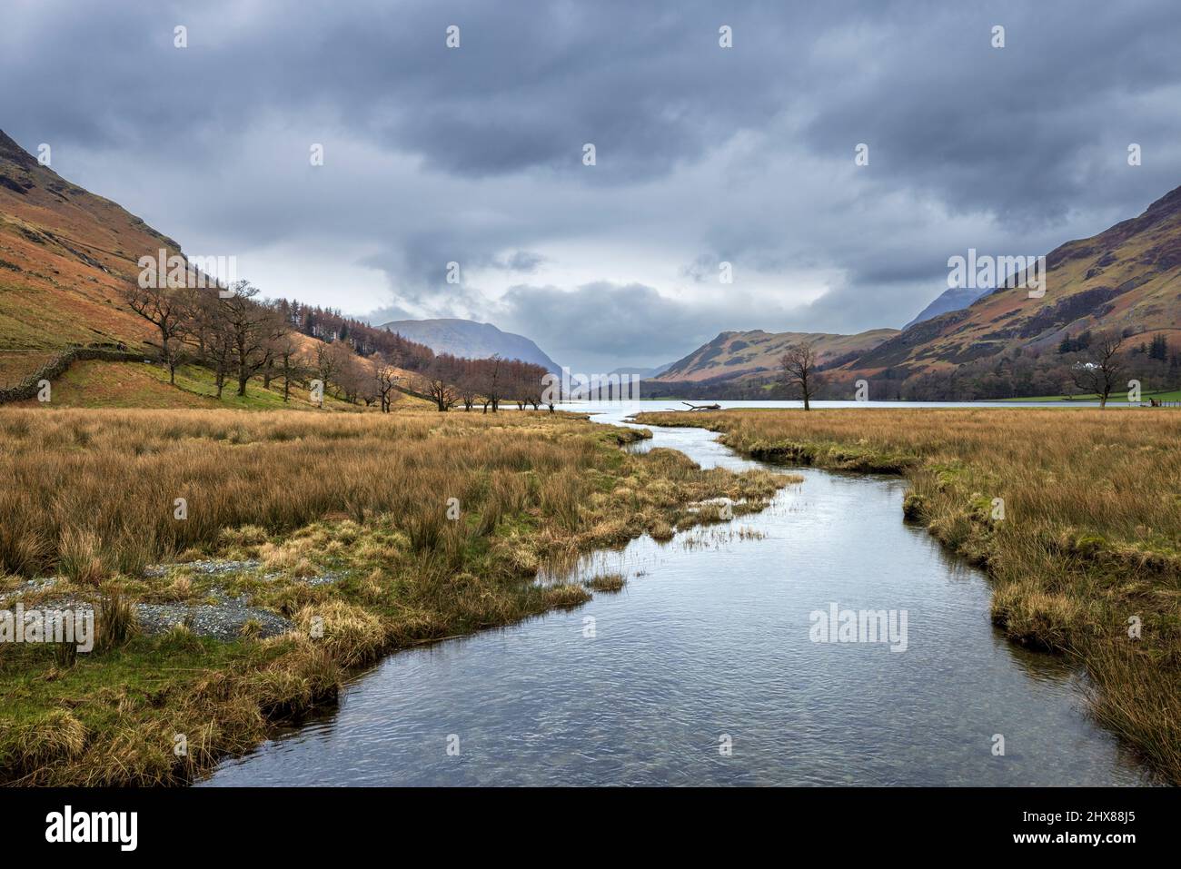 The clear water of Warnscale Beck flowing into Buttermere lake from ...