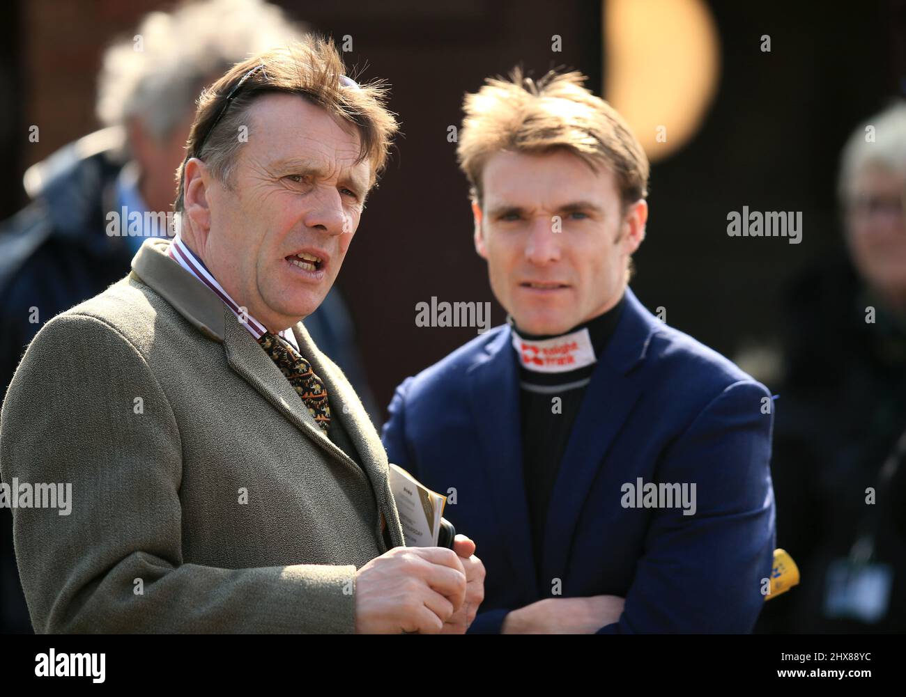 File photo dated 17-03-2016 of Former jockey Peter Scudamore with son ...