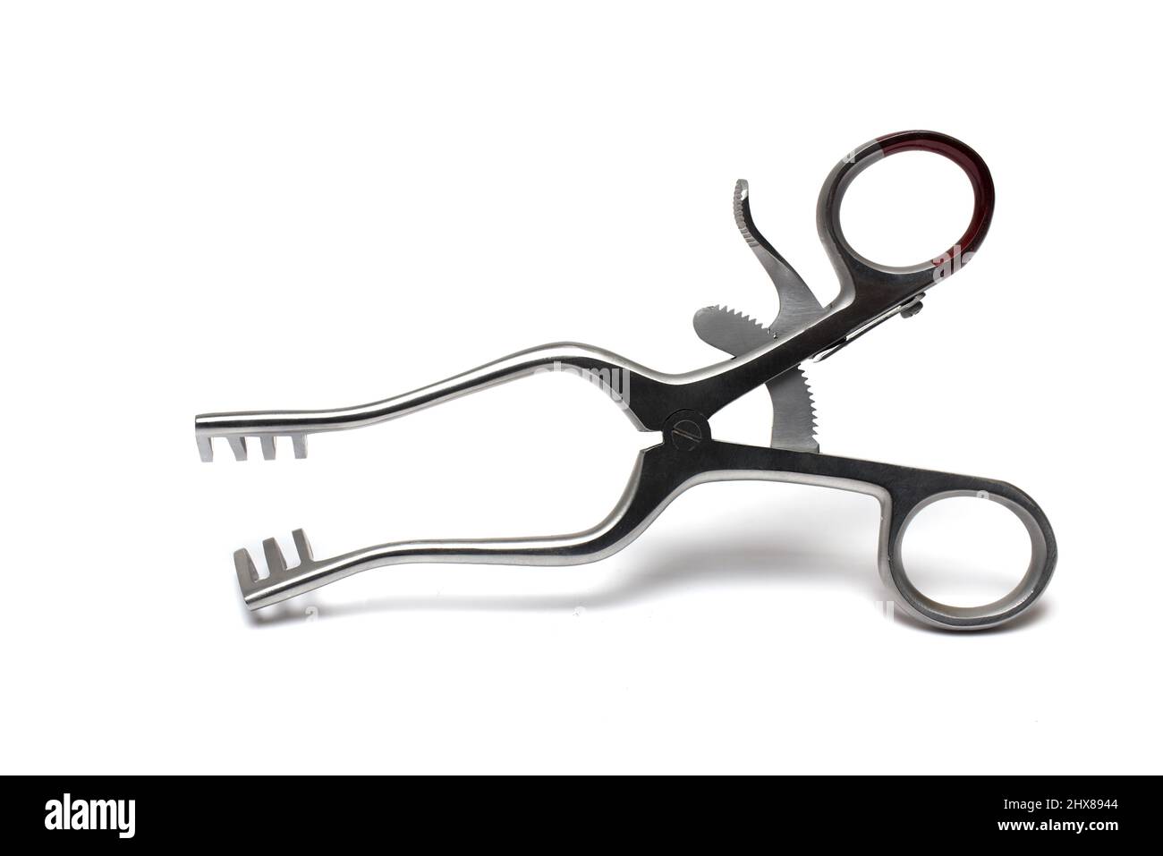 Close up of a retractor of a surgical medical instrument for doctors to ...