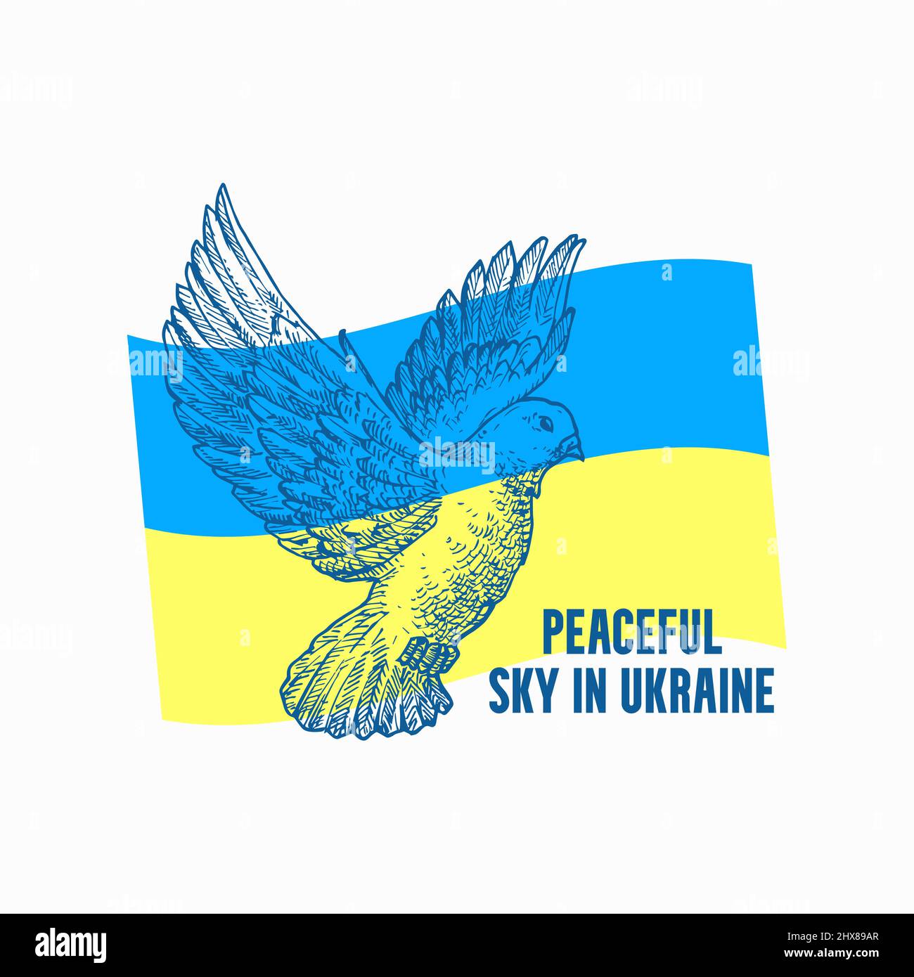 Peace in Ukraine Illustration. Ukrainian flag with hand drawn Dove Bird ...