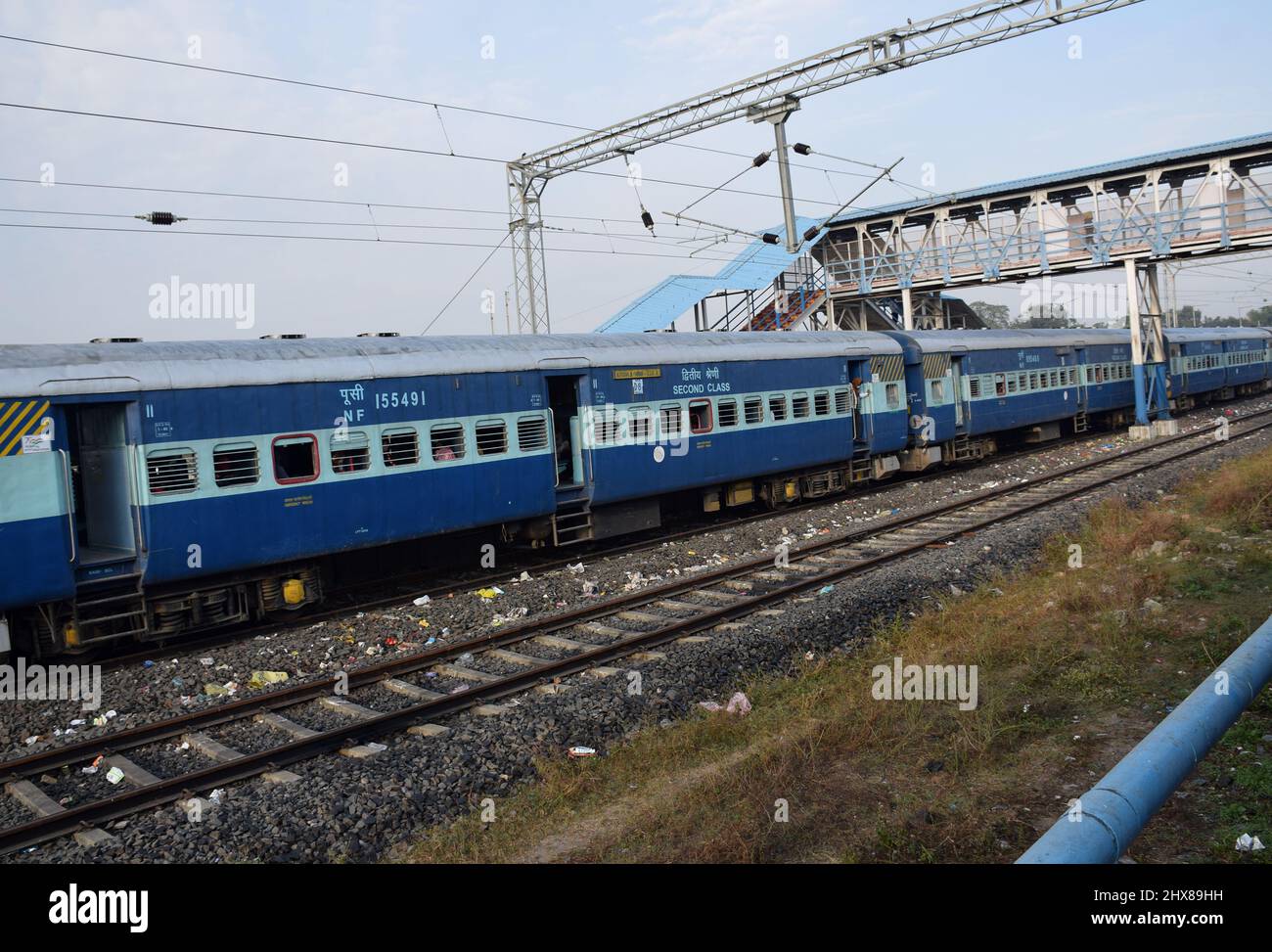 Indian passenger train bogie or coach stationed a t a platform Stock ...