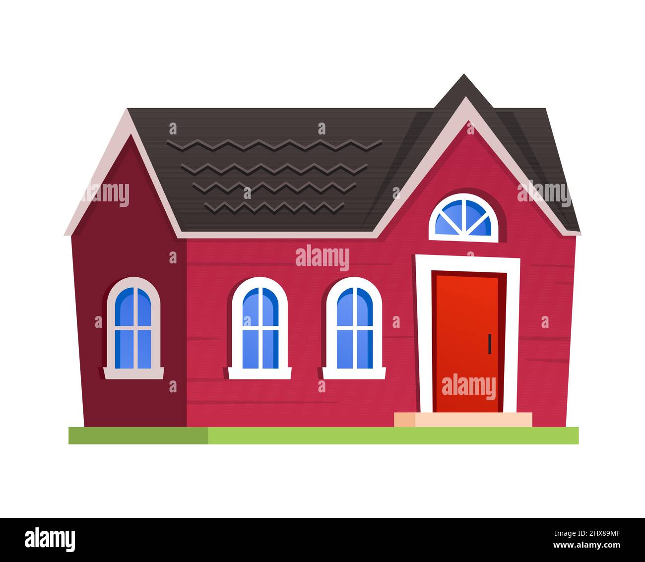 Red country house - flat design style object on white background. Neat ...