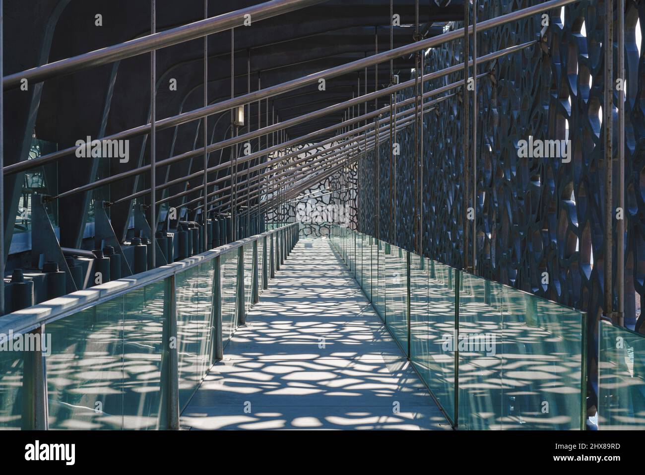 View of the interior corridor and roof terrace inside the the Mucem ...