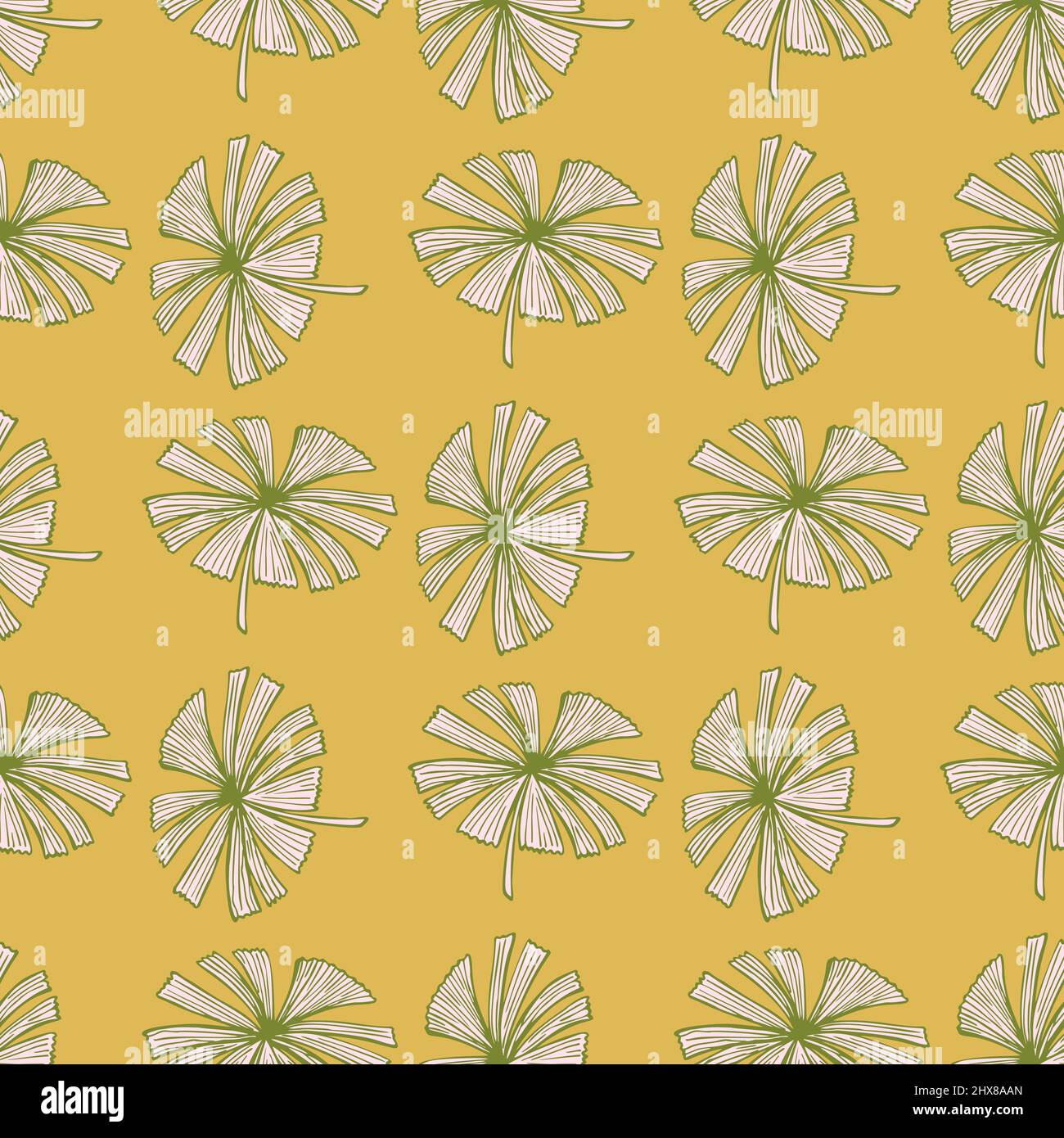 Fan palm leaves seamless pattern on. Vintage foliage of palmetto in ...