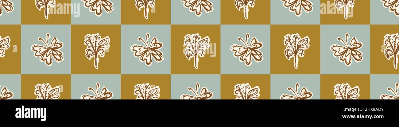 Gender neutral floral seamless vector border. Simple whimsical 2 tone ...