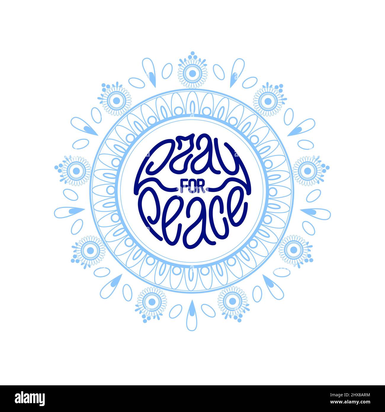 Pray for peace. Hand drawn lettering in circle floral mehendi mandala ...