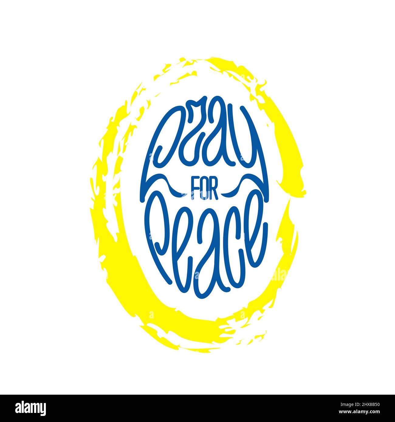 Pray for peace. Hand drawn lettering fit in egg shaped brush stroke ...