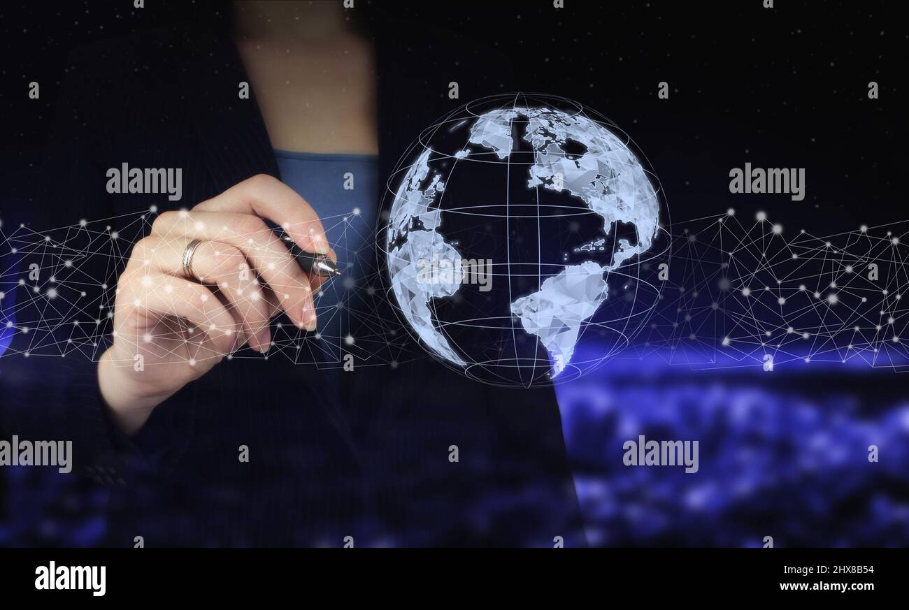 Rule the world, world domination concepts. Hand holding digital graphic ...