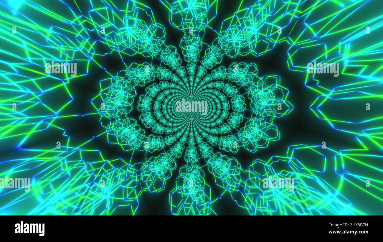 Neon road from the triangular arcade and balls, computer generated. 3d ...