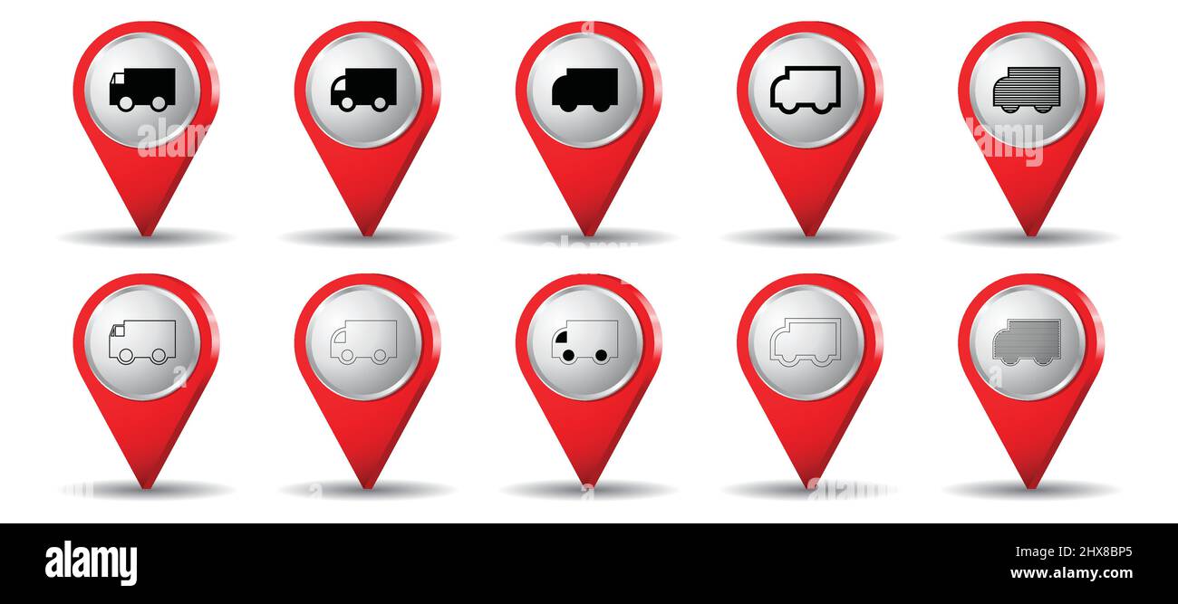 Location pins with truck icon - vector illustration Stock Vector Image ...