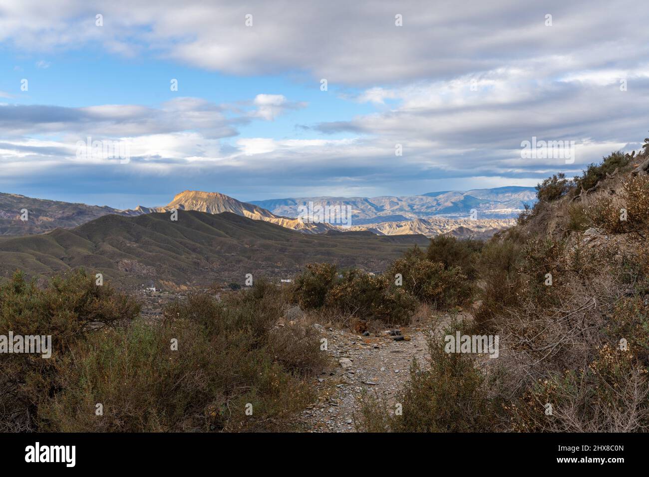 A hiking trail leading through the hills and canyons of the Tabernas ...