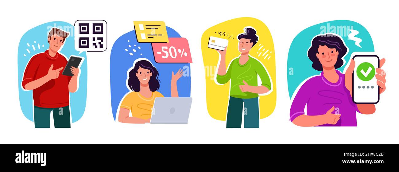 People use banking app. Business, commerce concept. Flat cartoon vector ...