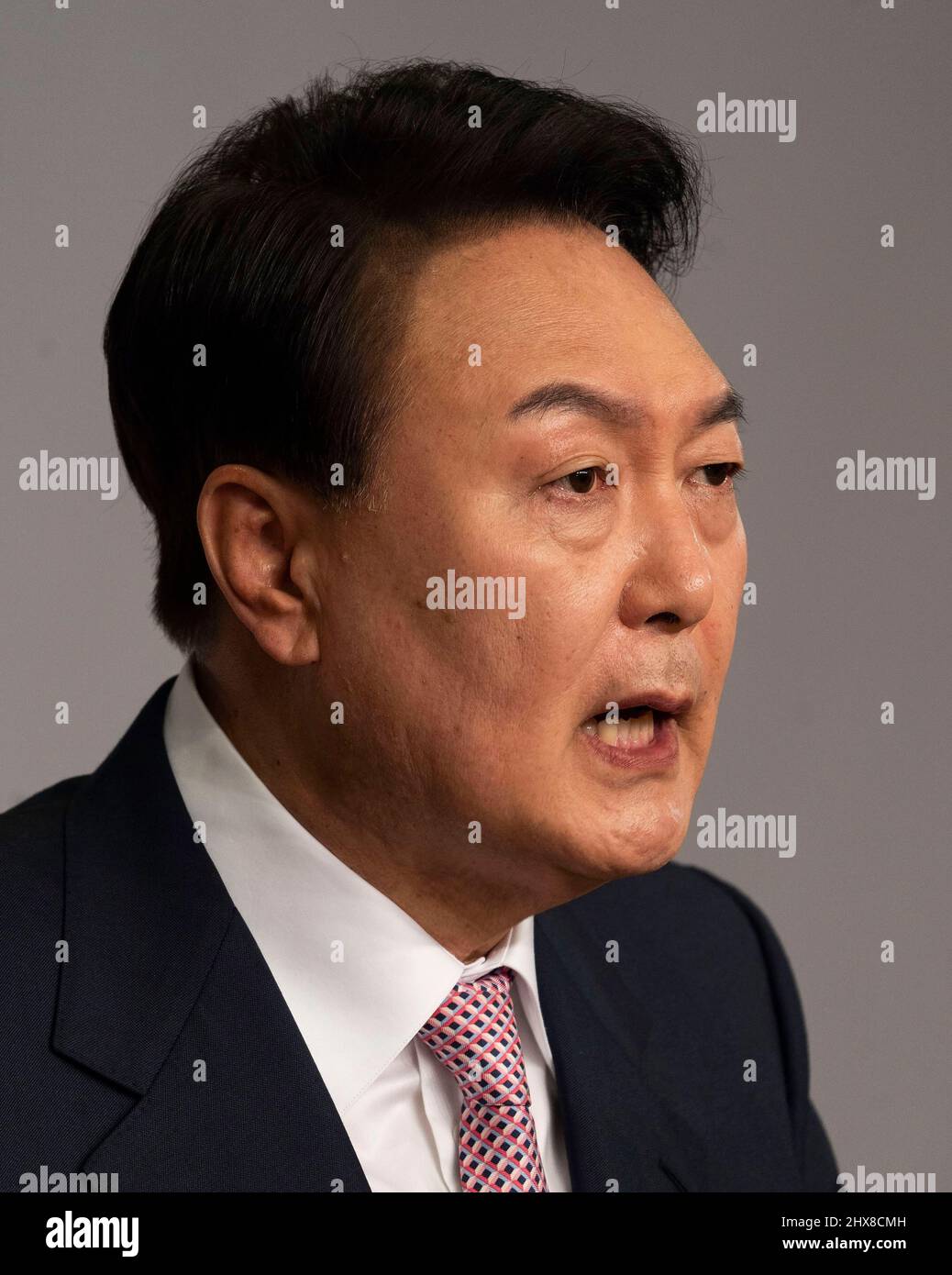 President-elect Yoon Suk-yeol speaks during a press conference at the ...