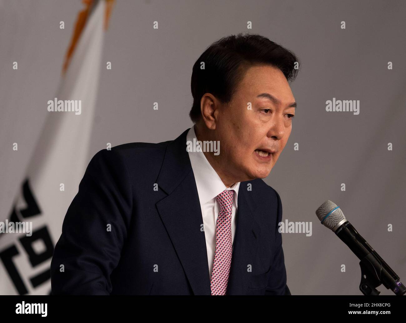 President-elect Yoon Suk-yeol speaks during a press conference at the ...