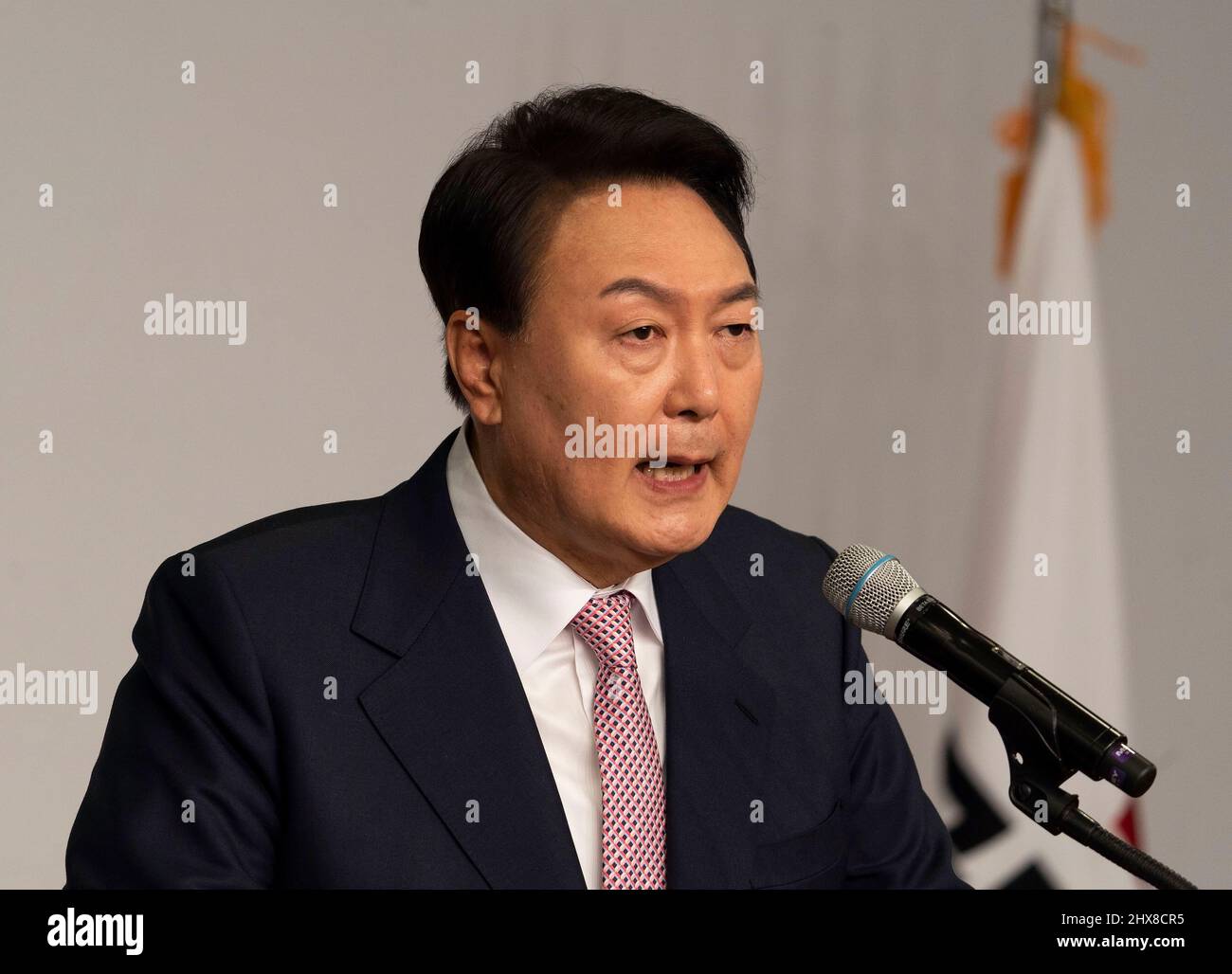 President-elect Yoon Suk-yeol speaks during a press conference at the ...