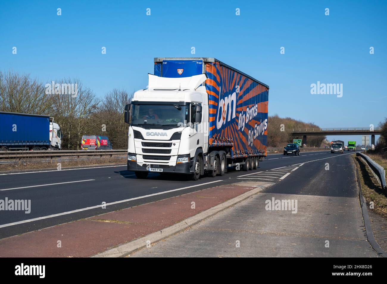 B and M bargains Scania lorry travelling along the Southern bypass ...