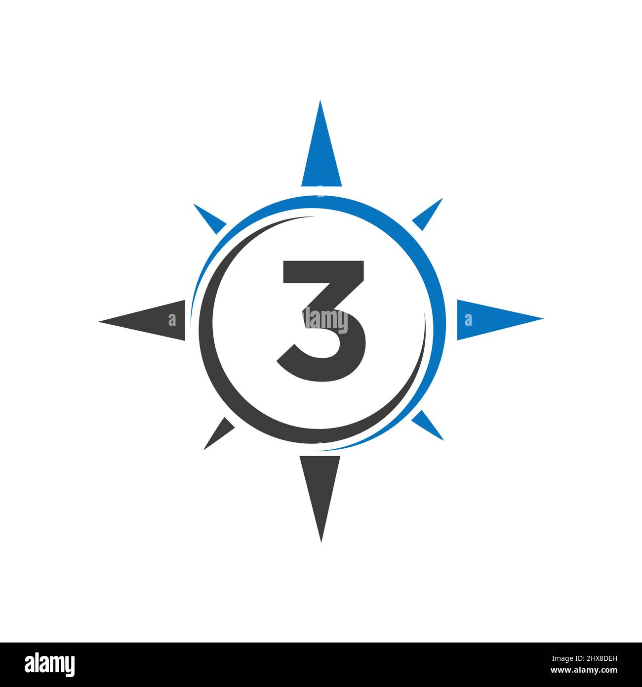 Compass Logo Design On Letter 3 Concept. Letter 3 Compass Adventure ...