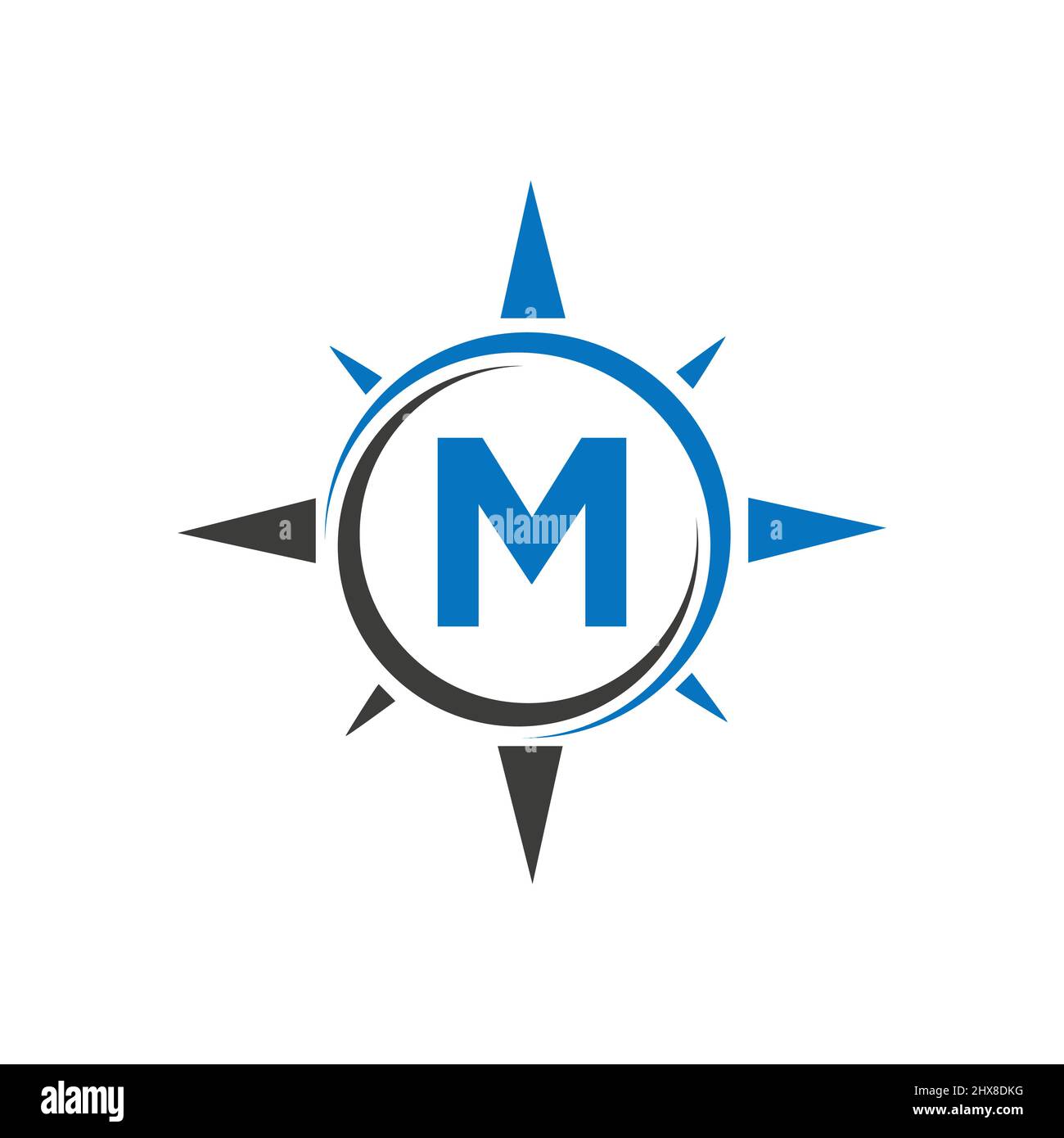 Compass Logo Design On Letter M Concept Letter M Compass Adventure Logo Sign Vector Template