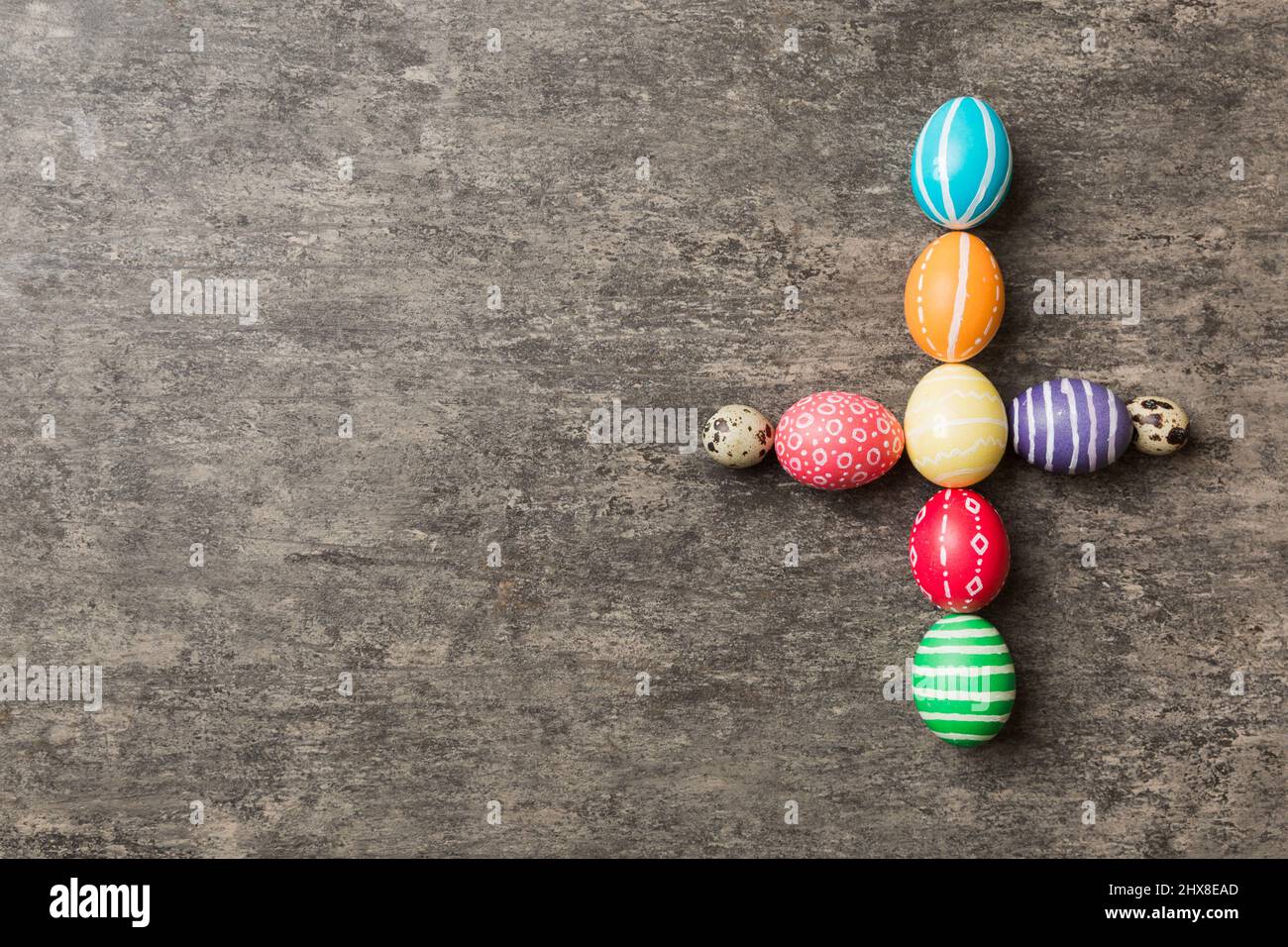 holiday preparation Multi colors Easter eggs on colored background ...