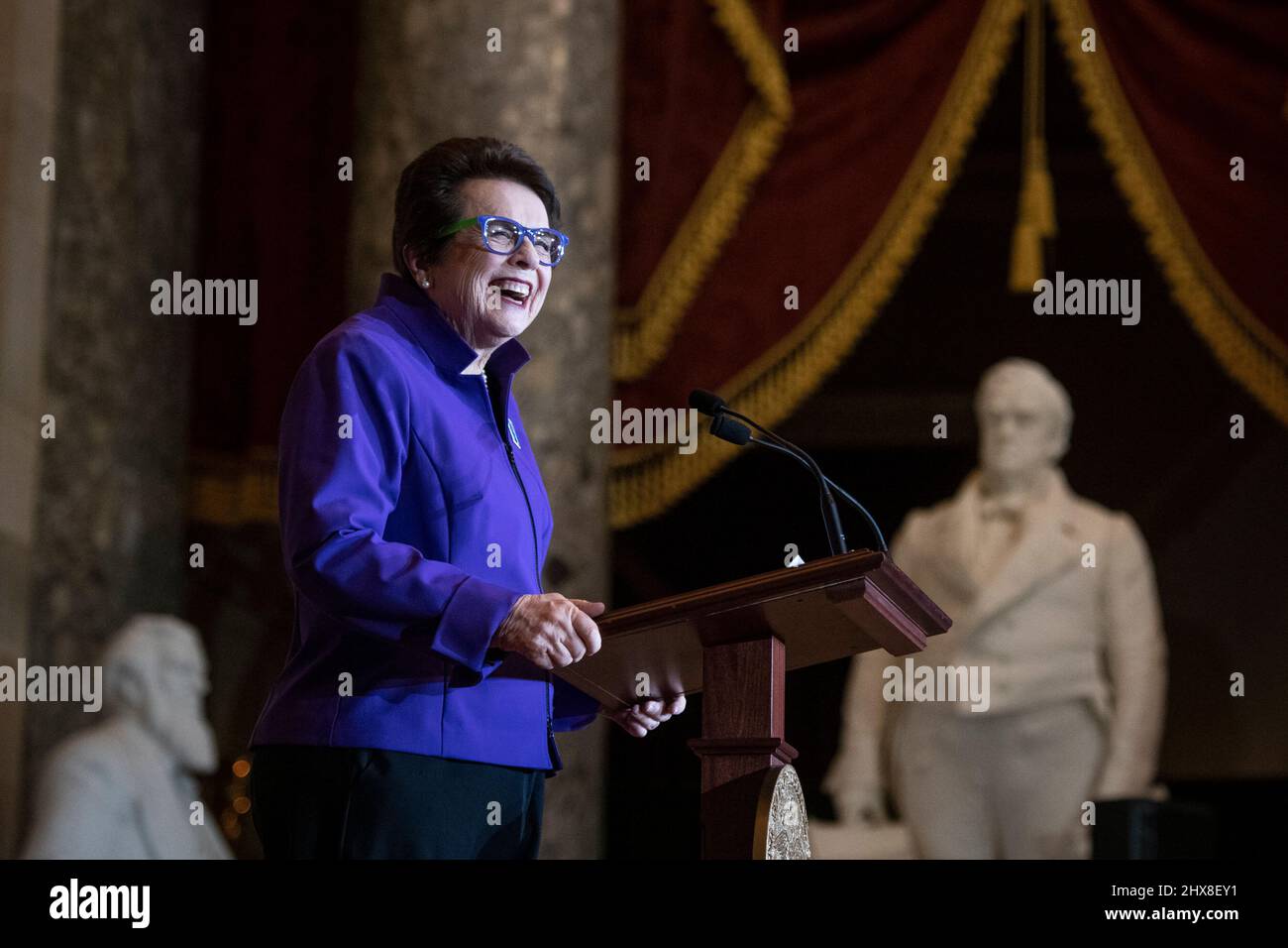 Tennis legend Billy Jean King offers remarks during an annual Women's ...