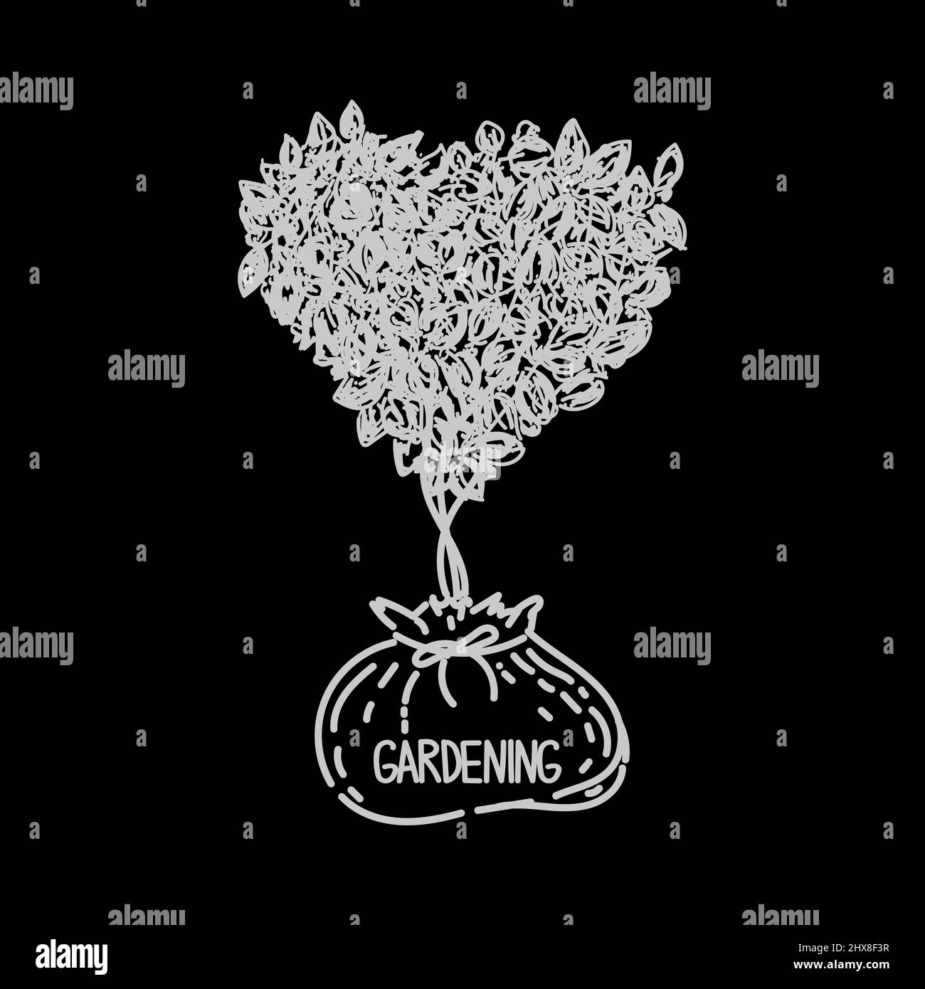 Tree with bag, hand-drawn doodle-style element. Planting. Tree with a ...