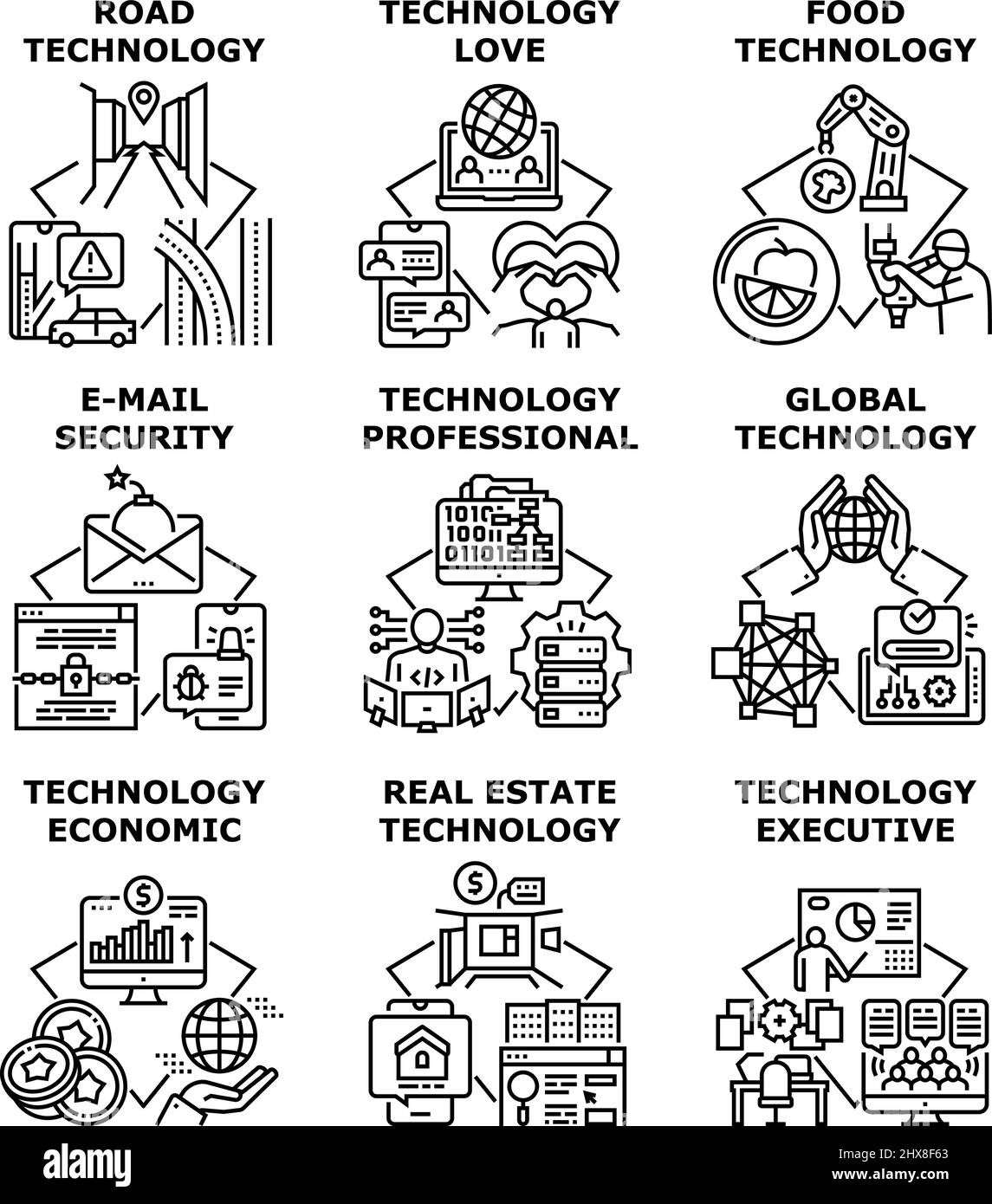 Global Technology Set Icons Vector Illustrations Stock Vector Image ...