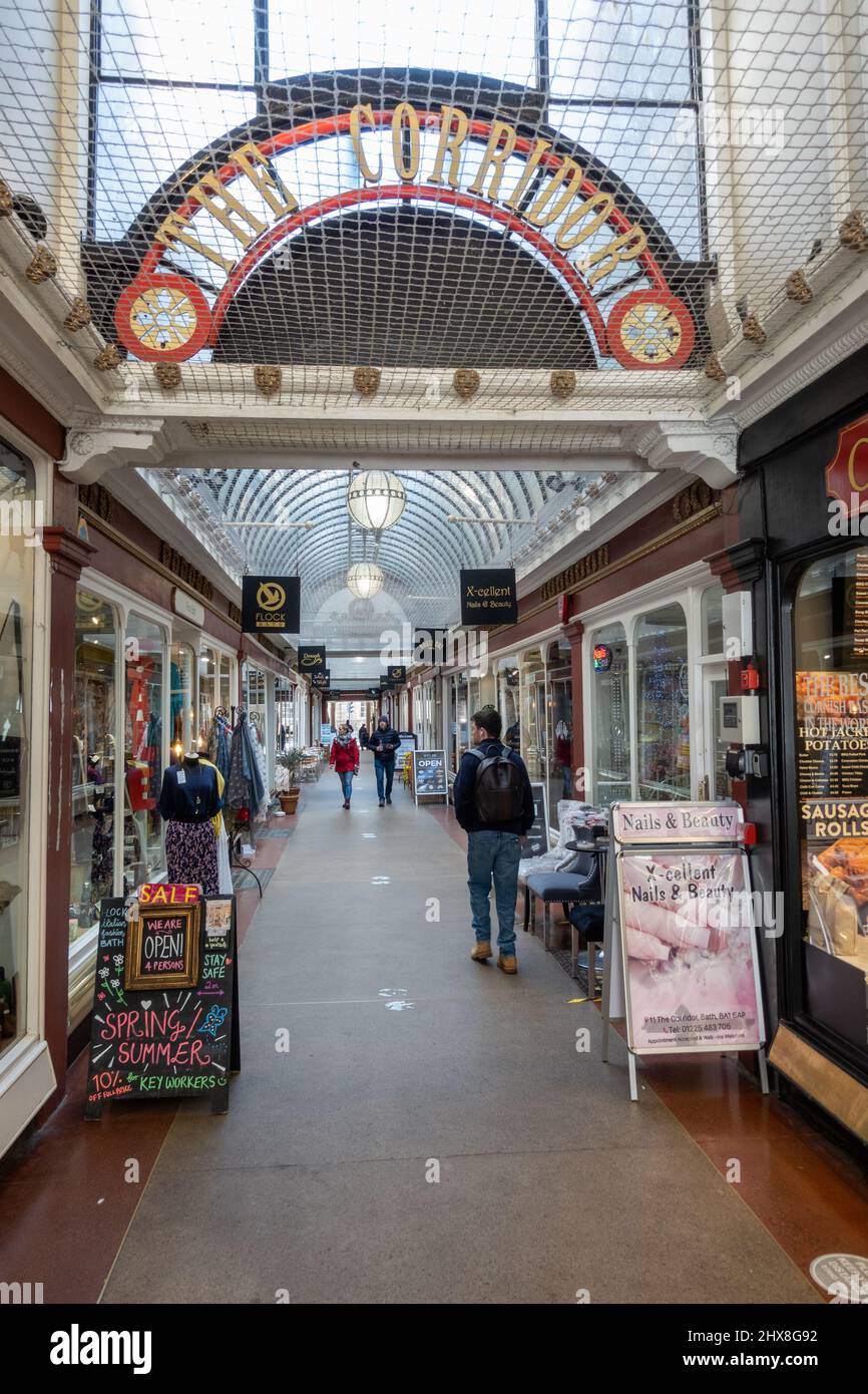 The historic Corridor shopping arcade in Bath, Somerset, England, UK ...