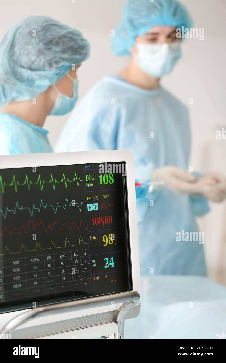Modern heart rate monitor in operating room Stock Photo - Alamy