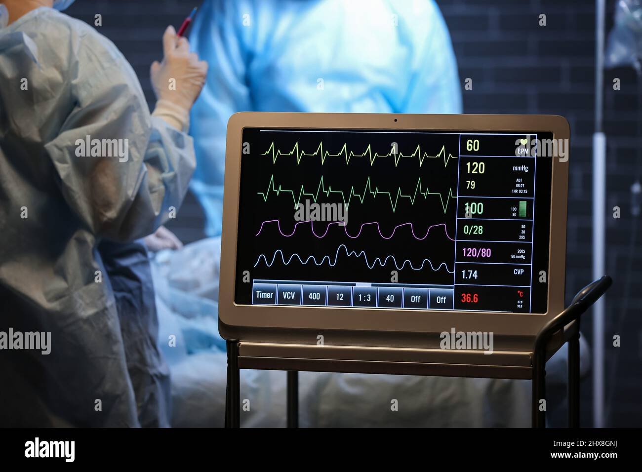 Modern heart rate monitor in operating room Stock Photo - Alamy