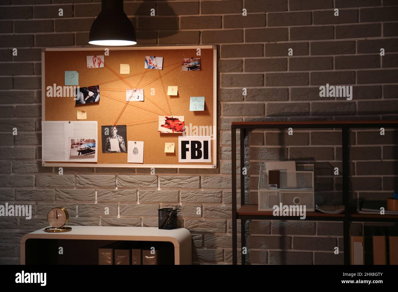 Interior of modern FBI agent's office at night Stock Photo - Alamy