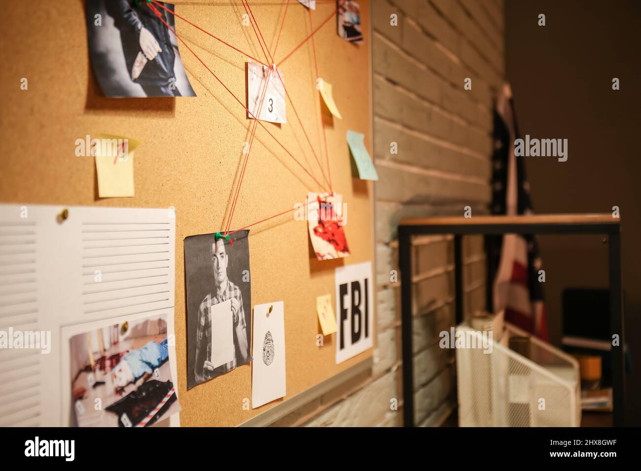 Crime board hanging on wall in FBI agent's office Stock Photo - Alamy
