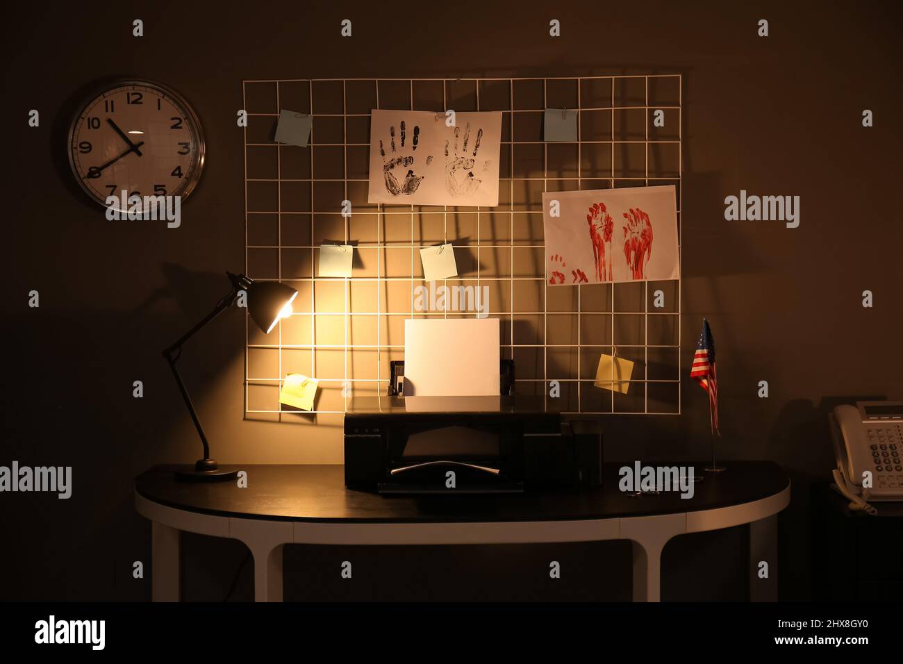 Interior of modern FBI agent's office at night Stock Photo - Alamy