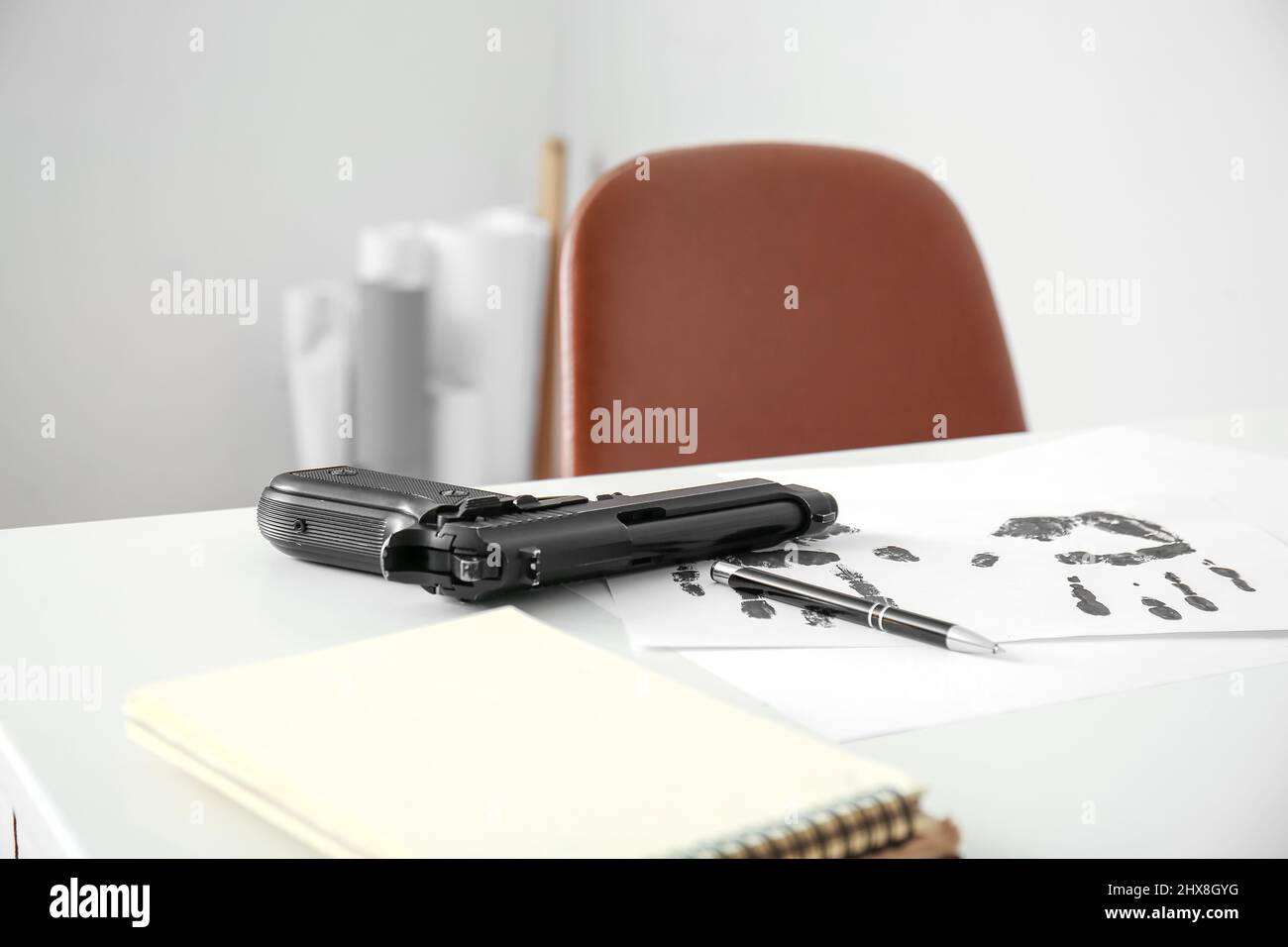 Workplace of FBI agent with gun Stock Photo - Alamy