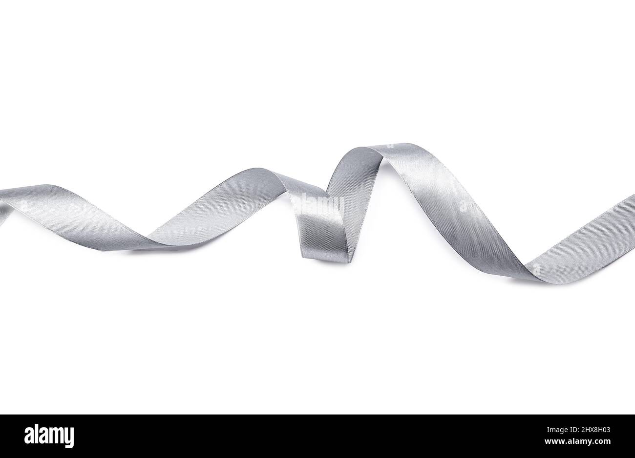 Curly silver ribbon on white background Stock Photo - Alamy