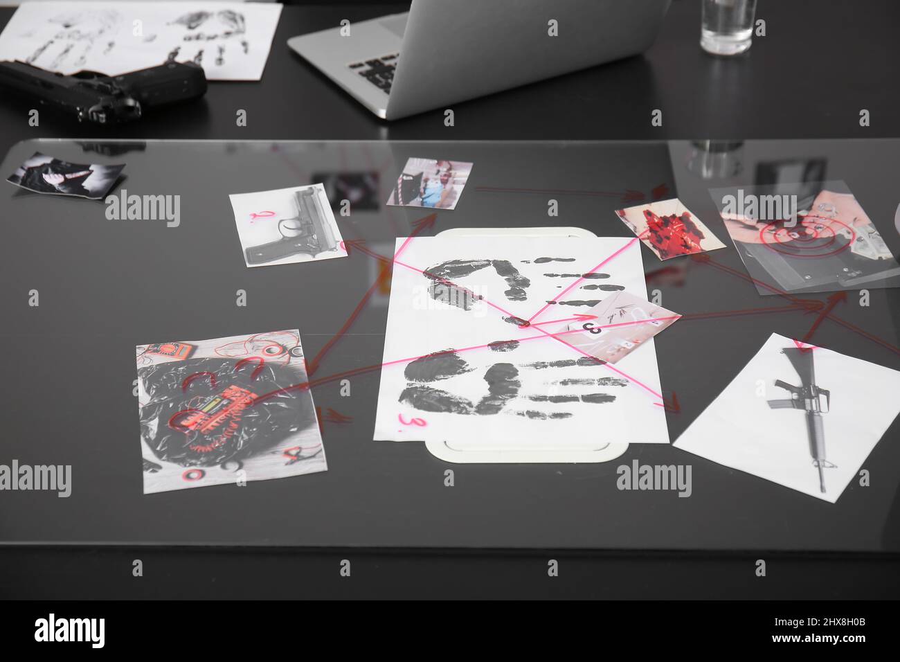 Workplace of FBI agent with crime board Stock Photo - Alamy