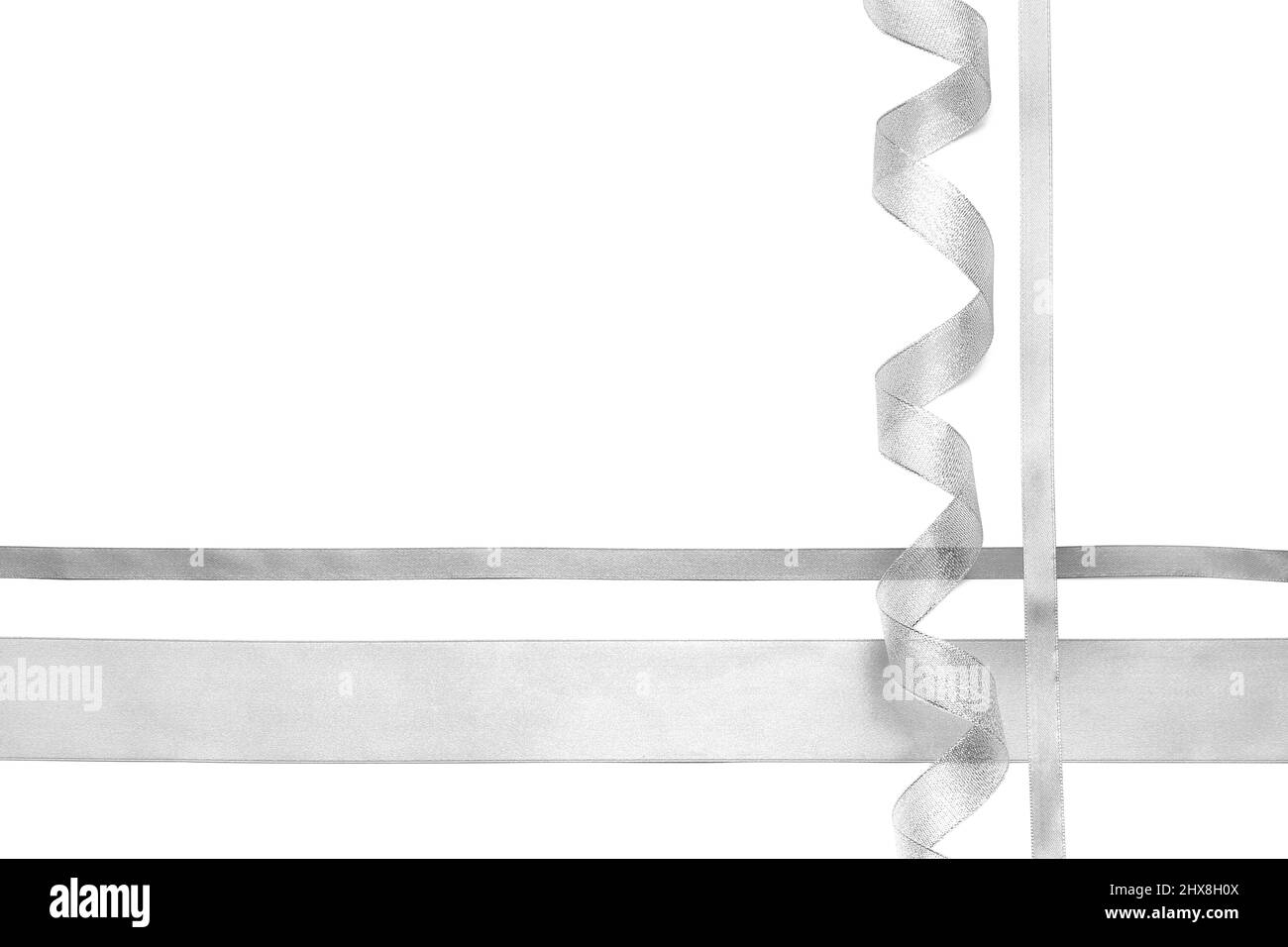 Beautiful silver ribbons on white background Stock Photo - Alamy