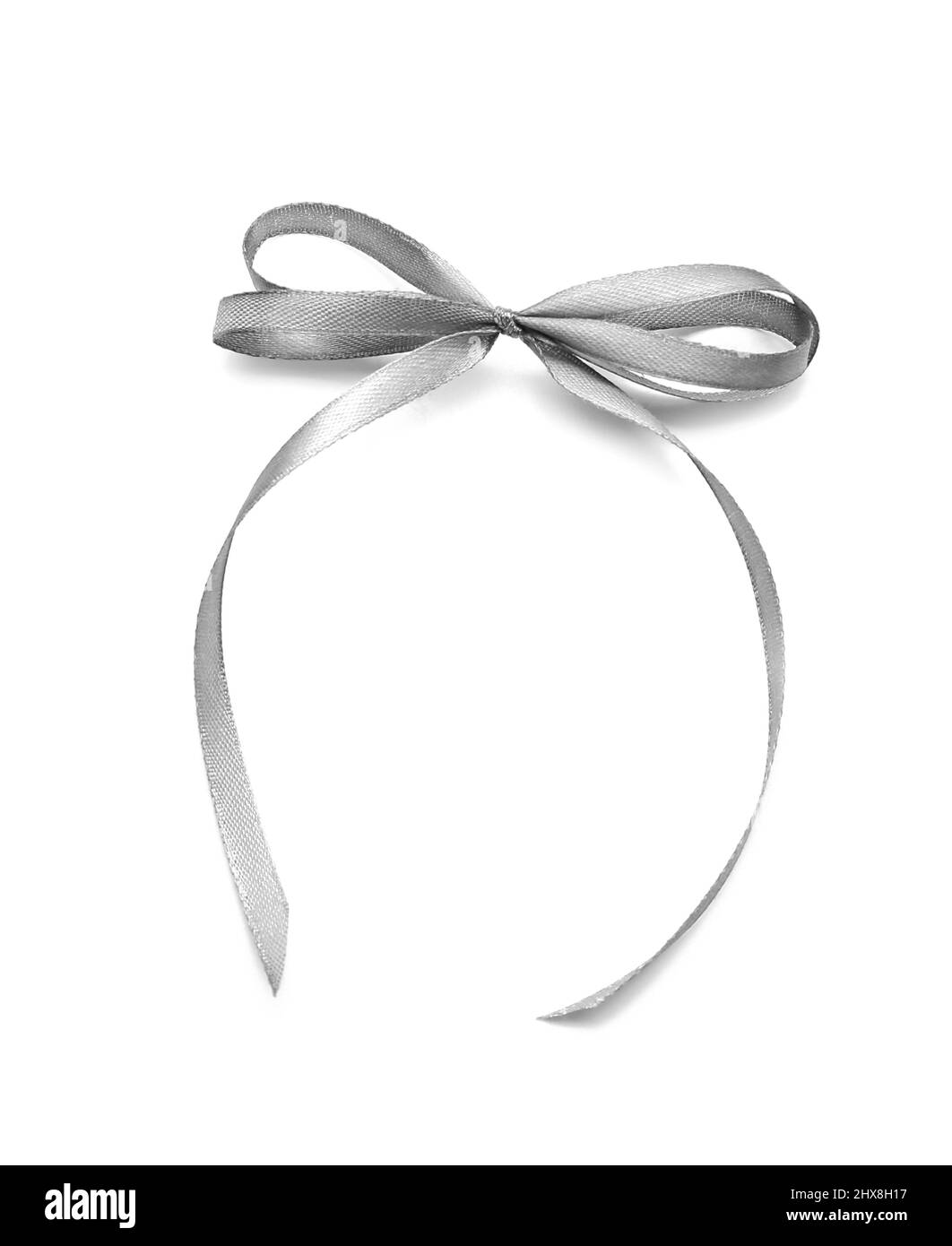 Beautiful silver ribbon bow on white background Stock Photo - Alamy
