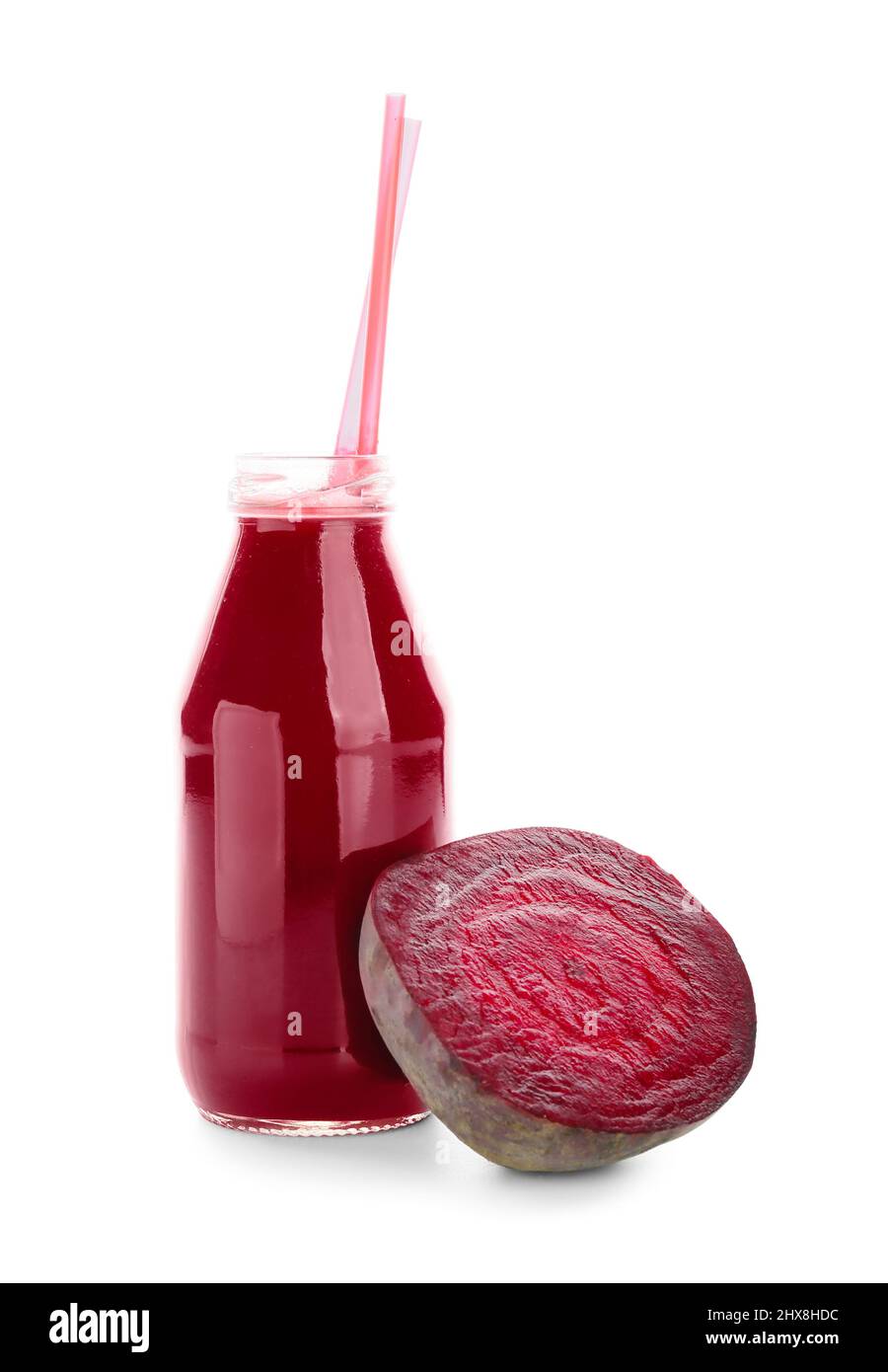 Bottle of healthy beet smoothie on white background Stock Photo - Alamy