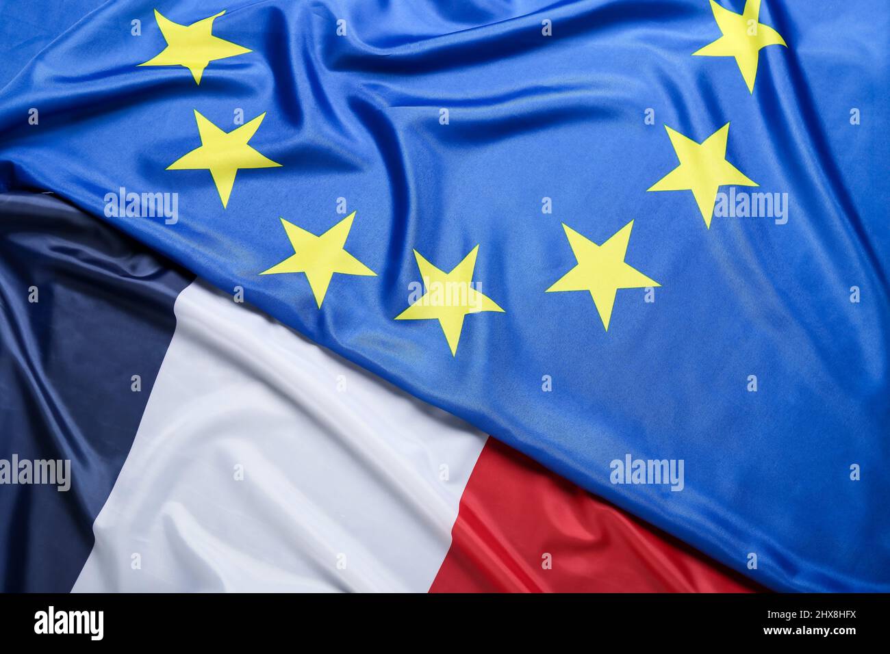 Flags of European Union and France as background, closeup Stock Photo ...