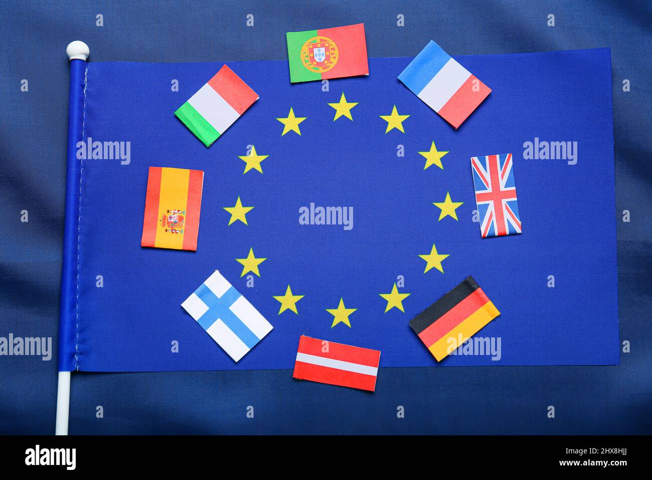 Flags of European countries on blue background Stock Photo - Alamy