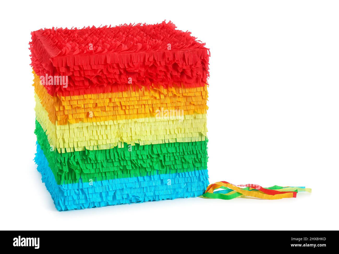 Mexican colorful pinata in shape of cube on white background Stock ...