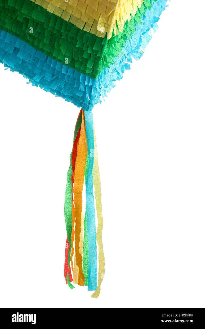 Mexican pinata in shape of cube on white background Stock Photo - Alamy