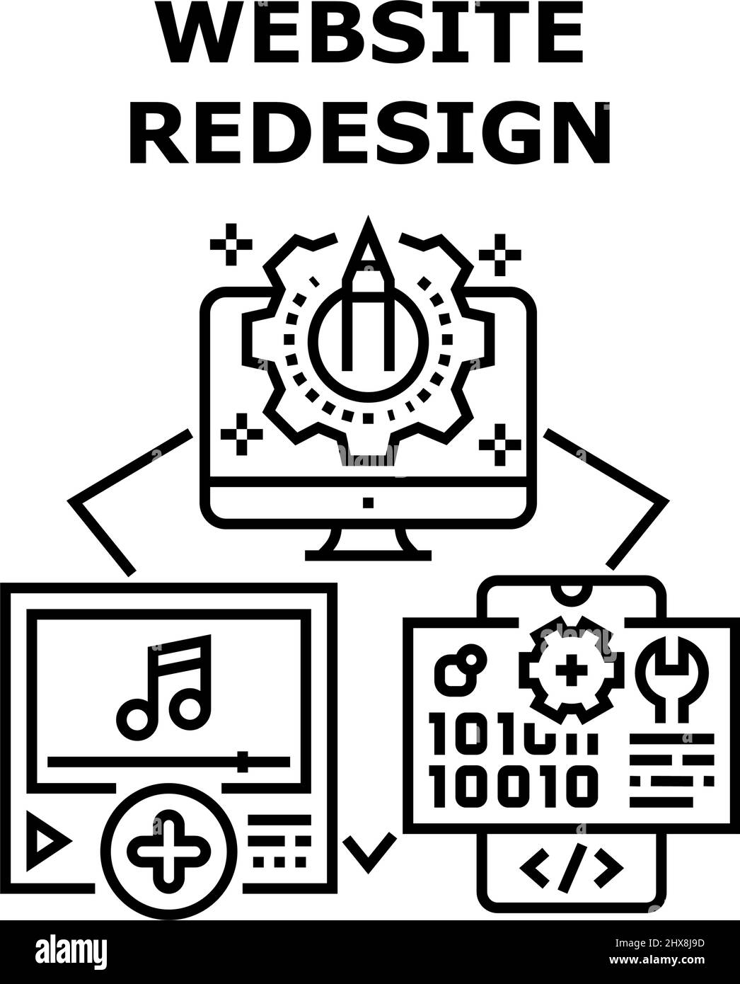 Website Redesign Vector Concept Black Illustration Stock Vector Image ...