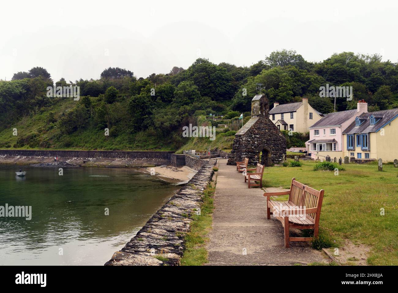 The village of Cwm Yr Eglwys in Pembrokeshire, with the remains of ...