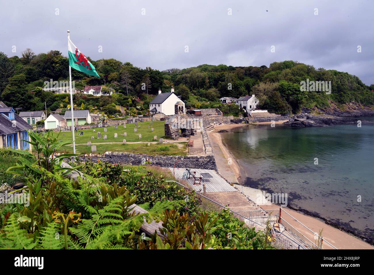 The village of Cwm Yr Eglwys in Pembrokeshire, with the remains of ...