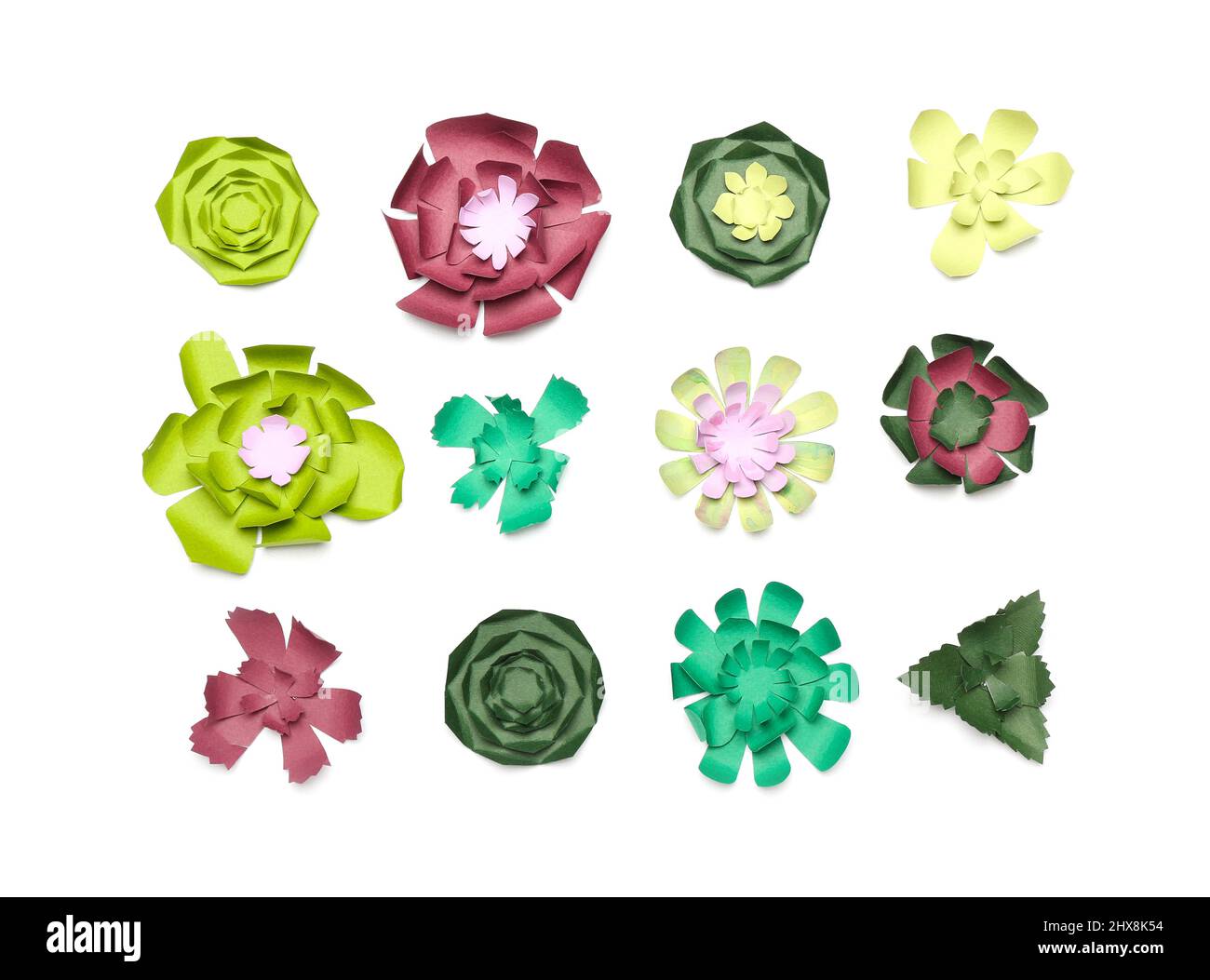 Beautiful handmade paper flowers on white background Stock Photo - Alamy