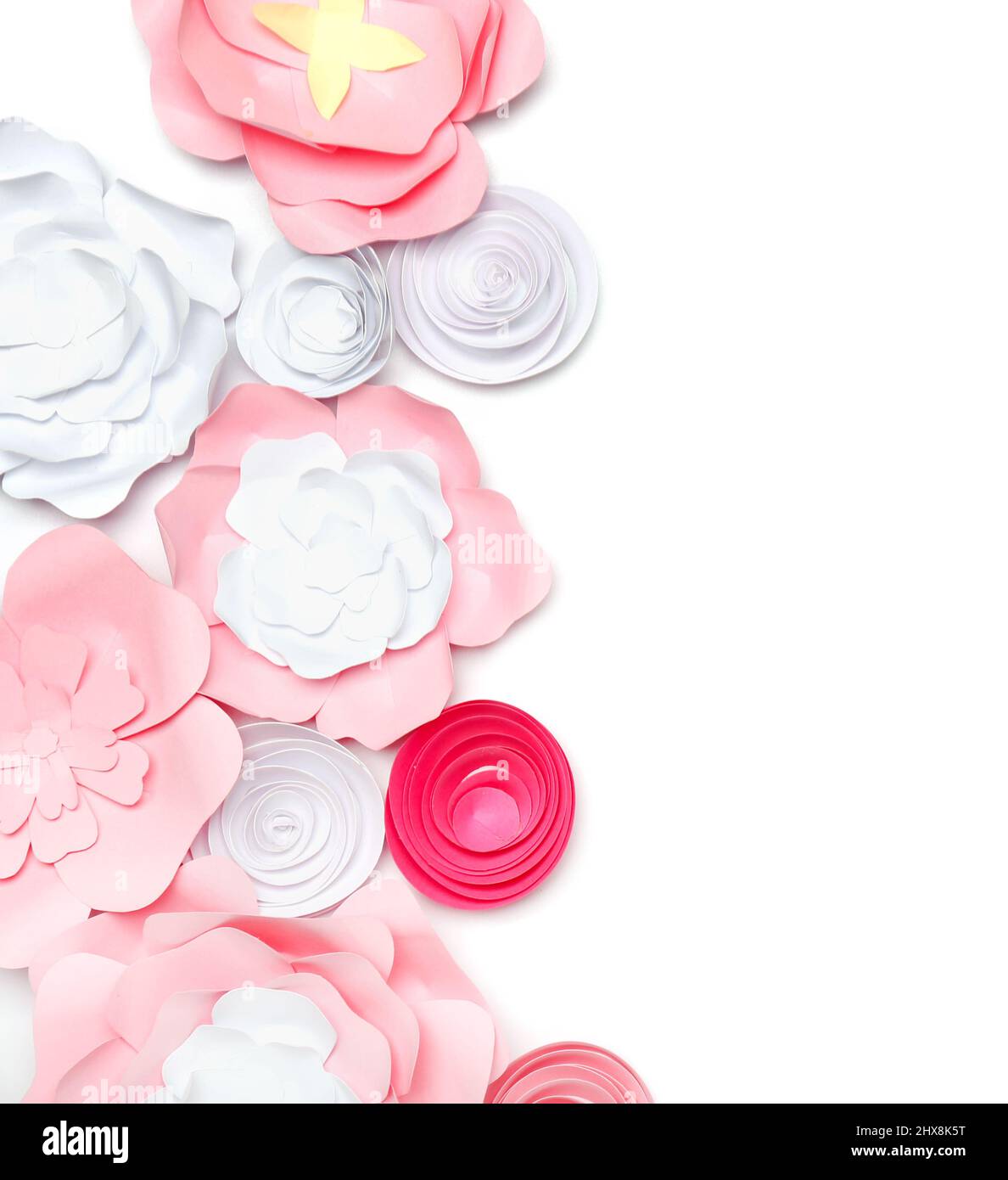Beautiful handmade paper flowers on white background Stock Photo - Alamy
