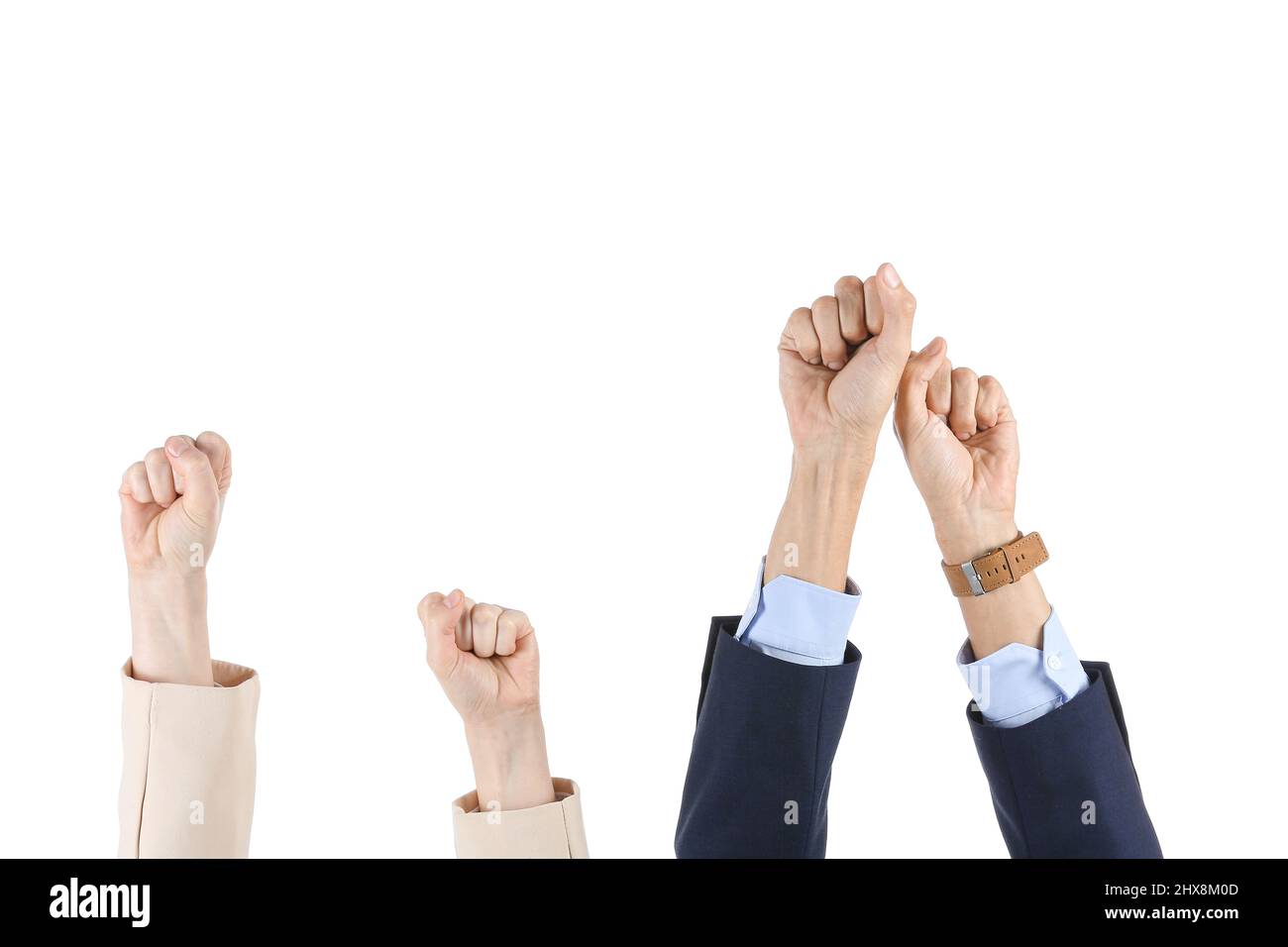 Business workers with clenched fists on white background Stock Photo ...