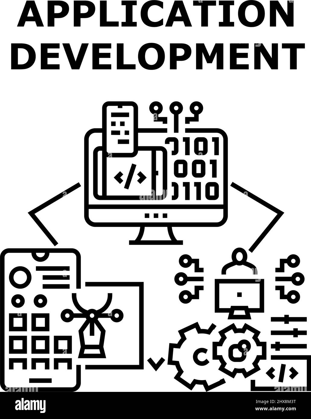 Application Development Vector Black Illustration Stock Vector Image ...