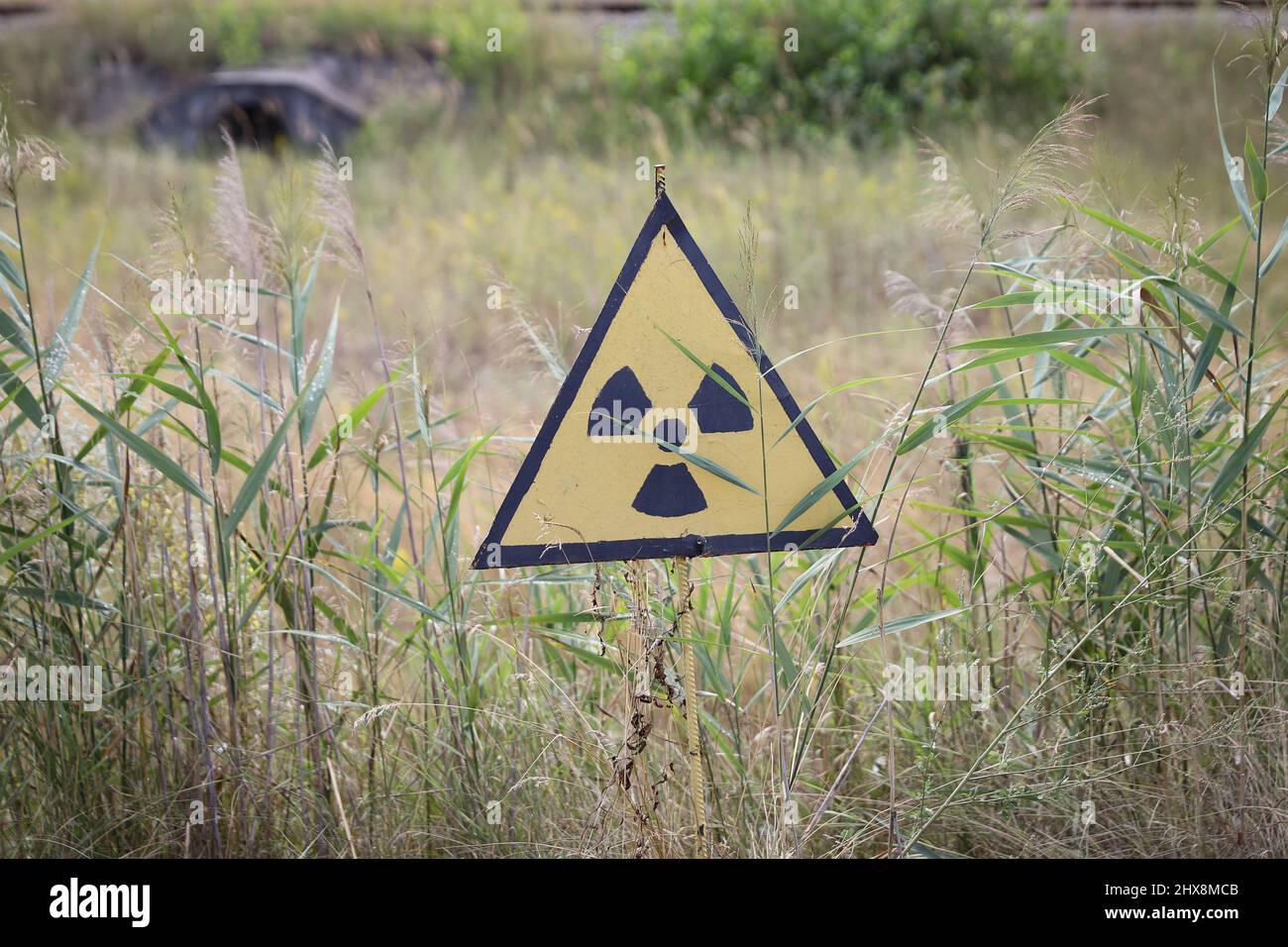 Nuclear Warning Sign in Chernobyl Exclusion Zone, Chernobyl, Ukraine ...